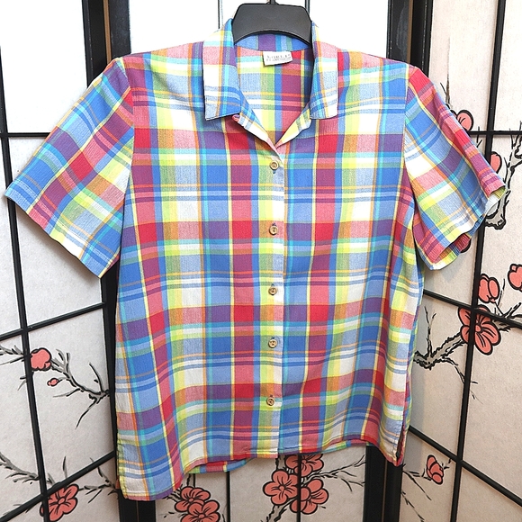 Koret | Shirts | Koret Vibrant Red Blue Yellow Plaid Casual Buttondown ...